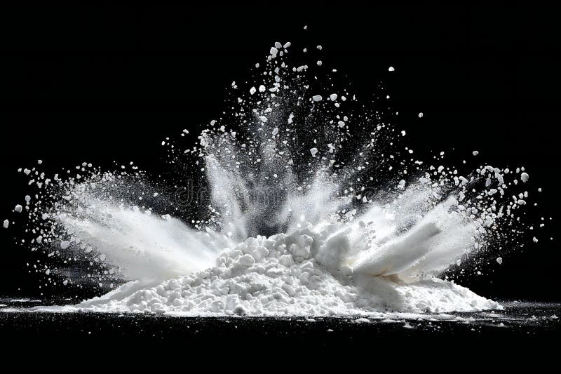 White Powder Splash Isolated on Black Background, Wide Angle Lens Stock ...