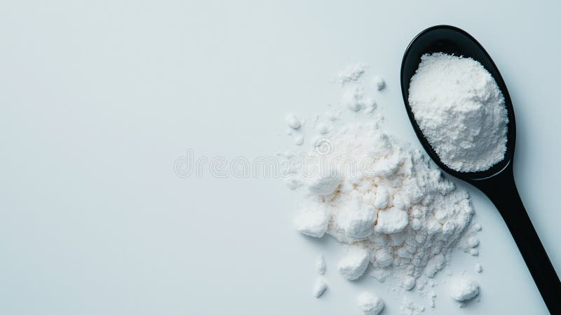 White Powder on Surface with Black Spoon, Creating Clean and ...