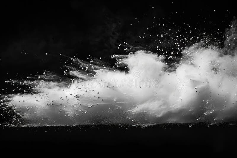 White Powder Wave Cloud on Black Background, Dynamic Splashing Dust and ...