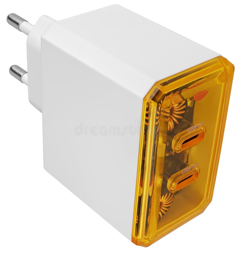 White Power Adapter with Universal Plug, on White Background in ...