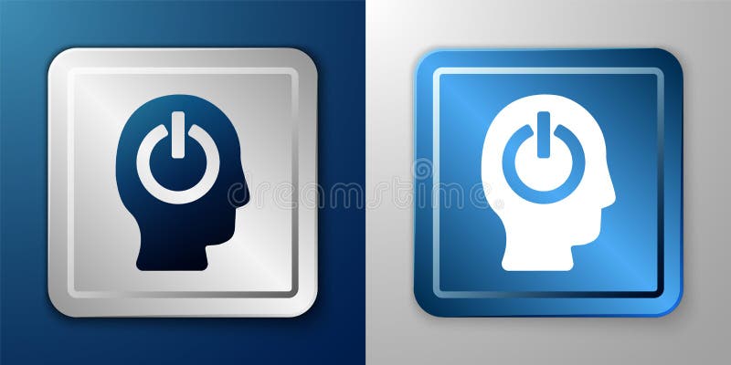 White Power Button Icon Isolated on Blue and Grey Background. Start ...