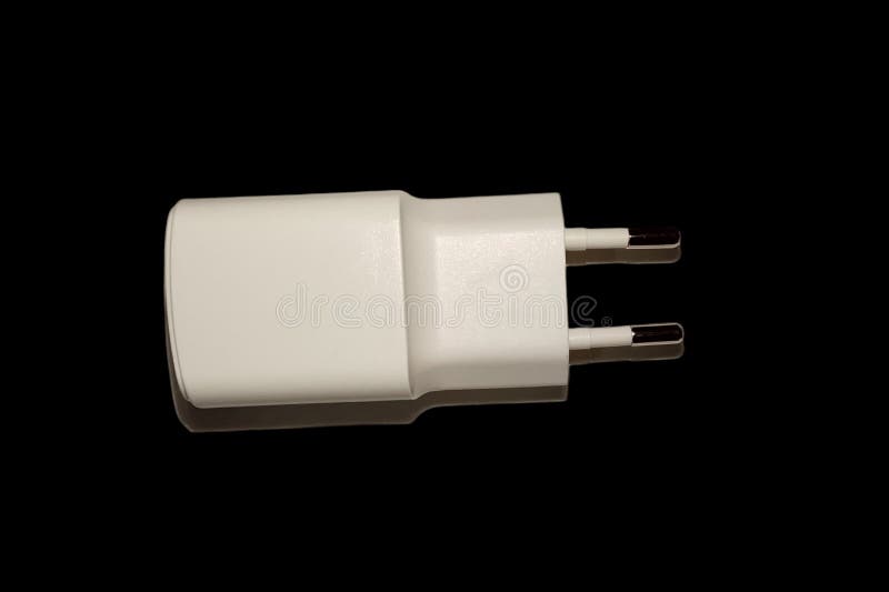 The White Power Charger Adapter Has Two Parallel Round Pins European .Indonesian Plug Type a ...