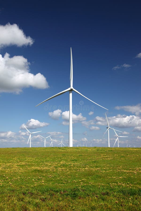White Power Generating Wind Turbines Stock Image - Image of blue ...