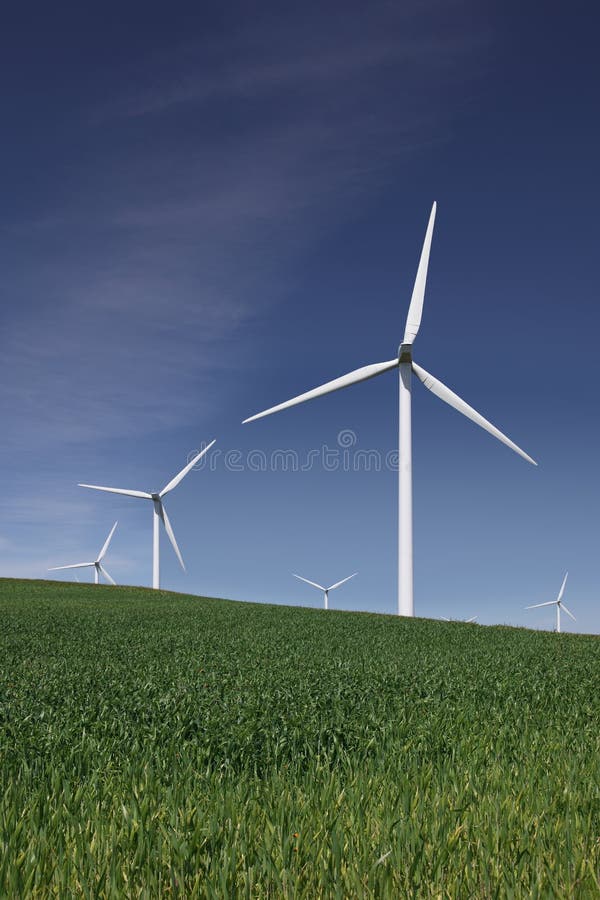 White Power Generating Wind Turbines Stock Image - Image of blue ...