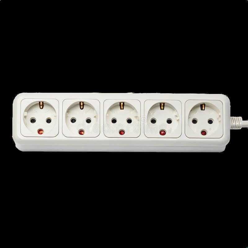 White Power Strip with Five Outlets on Transparent Background Stock ...