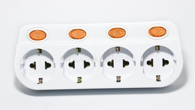 White Power Strip with Four Electrical Outlets Stock Photo - Image of ...