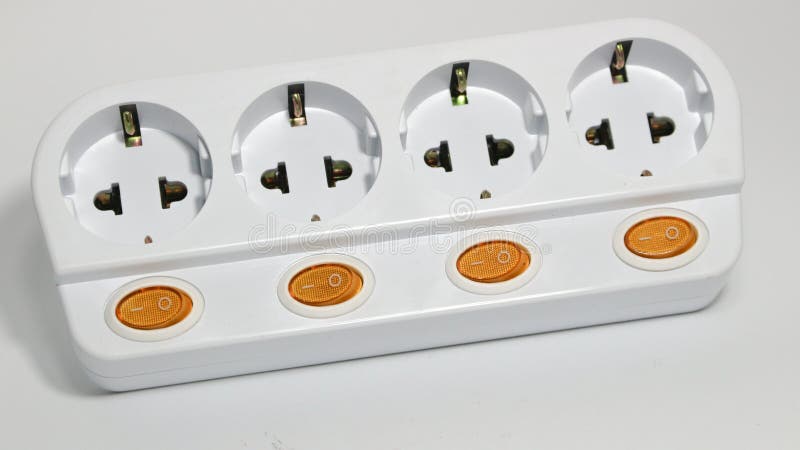 White Power Strip with Four Electrical Outlets Stock Image - Image of ...