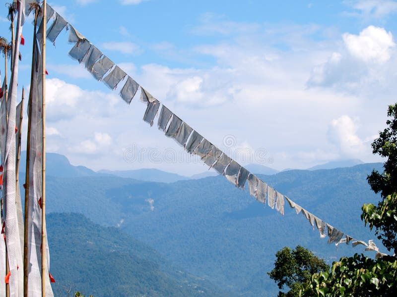 White Prayer Flags Over a Clear Blue Sky in India Stock Image - Image ...
