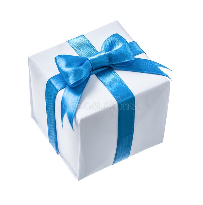 White Present Box with Blue Ribbon Isolated on White Stock Photo ...