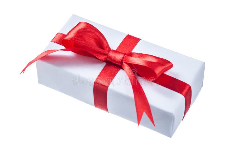 White Present Box with Red Bow Isolated on White Stock Photo - Image of ...