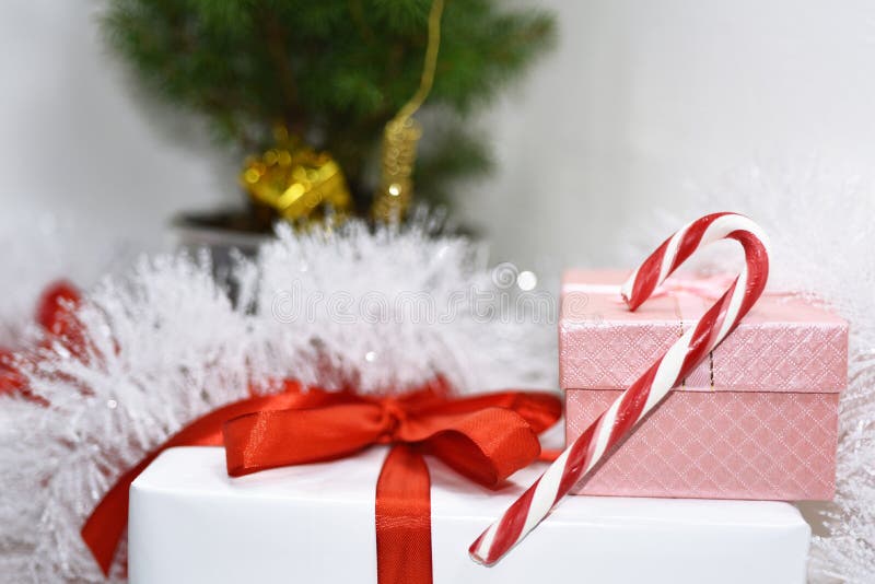 White Presents with Red Ribbons. Stock Photo - Image of family ...