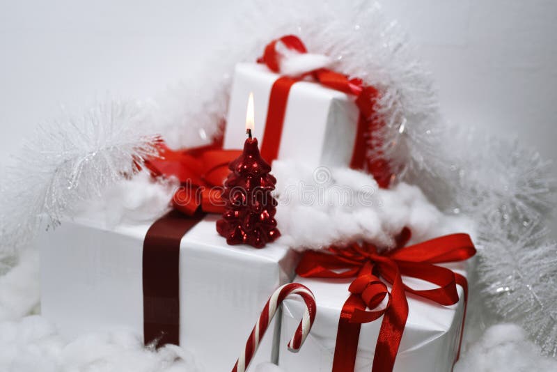 White Presents with Red Ribbons Stock Image - Image of design, cristmas ...