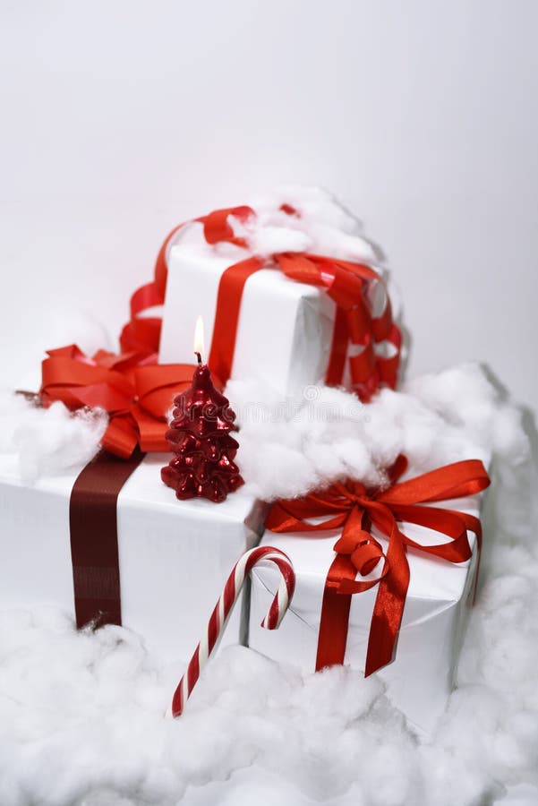 White Presents with Red Ribbons Stock Image - Image of header, green ...