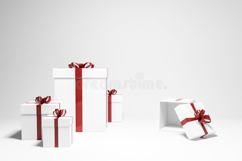 White Presets with Red Ribbons in White Room Stock Illustration ...