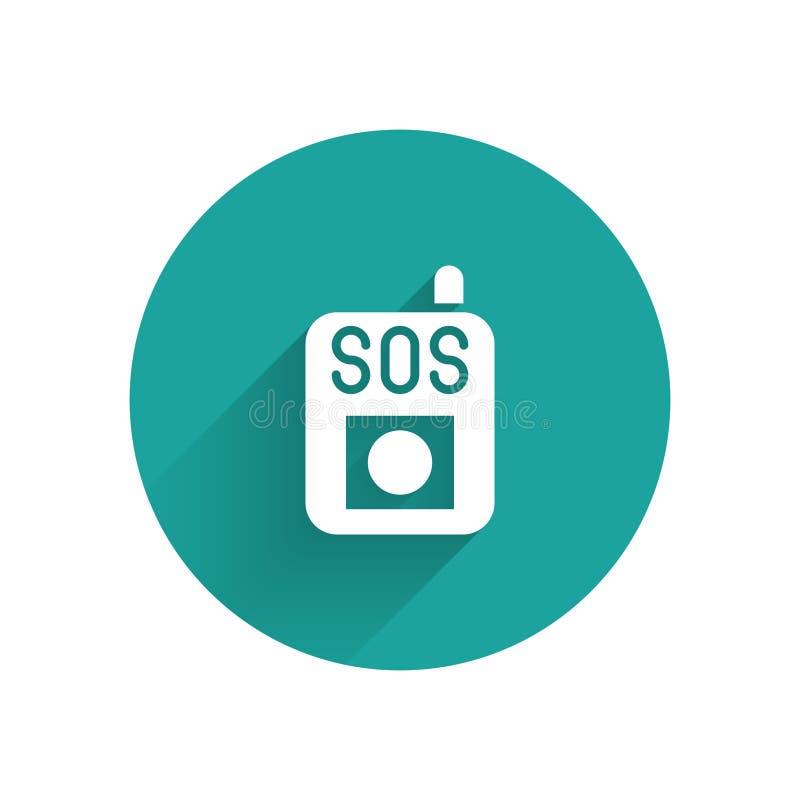 White Press the SOS Button Icon Isolated with Long Shadow. Green Circle ...