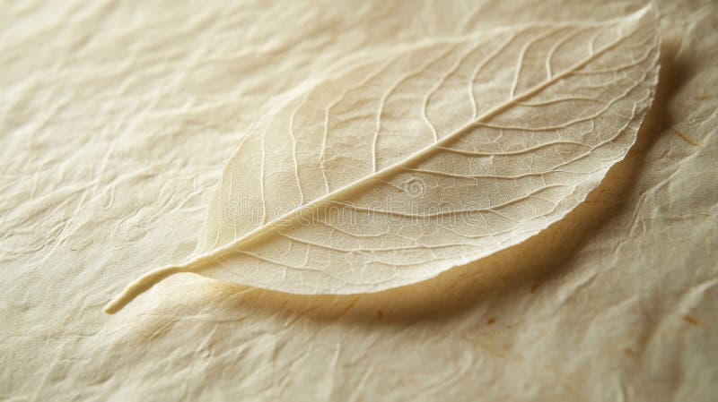 White Pressed Leaf on Beige Textured Background Stock Illustration ...