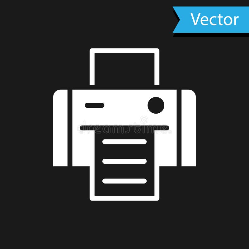 White Printer Icon Isolated on Black Background. Vector Stock ...