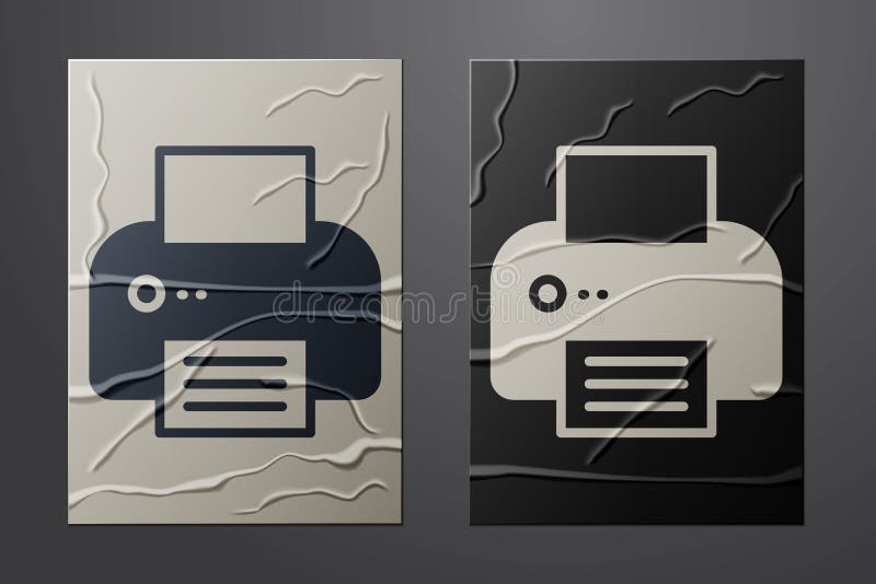 White Printer Icon Isolated on Crumpled Paper Background. Paper Art ...