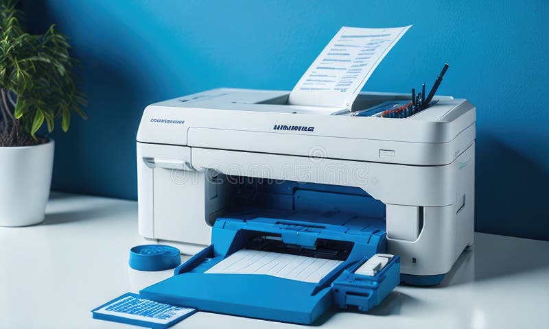 White Printer on an Office Table Stock Illustration - Illustration of ...