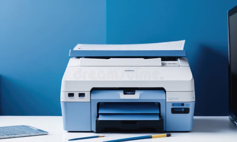 White Printer on an Office Table Stock Illustration - Illustration of ...