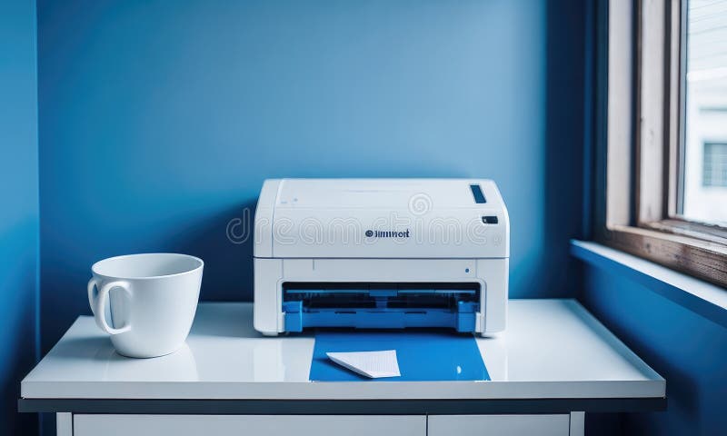 White Printer on an Office Table Stock Illustration - Illustration of ...