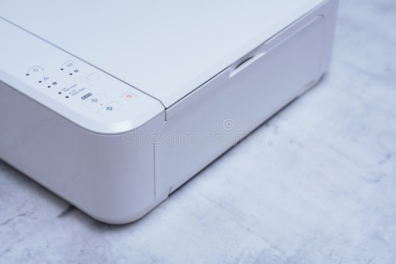 White Printer for Printing and Scanning Documents, Close-up on a Marble ...