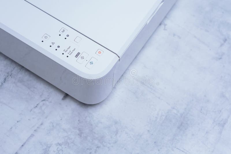 White Printer for Printing and Scanning Documents, Close-up on a Marble ...