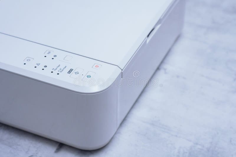 White Printer for Printing and Scanning Documents, Close-up on a Marble ...