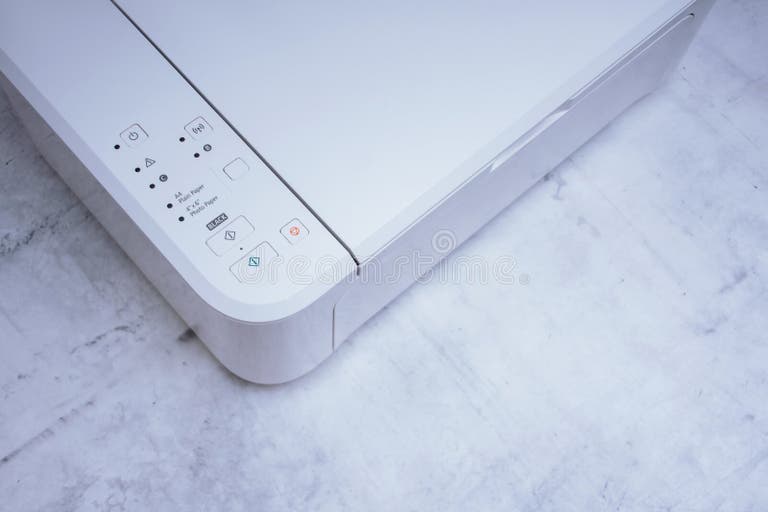 White Printer for Printing and Scanning Documents, Close-up on a Marble ...