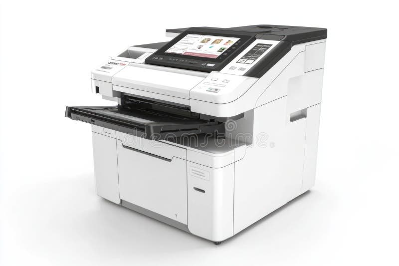 A White Printer Sitting on a Desk, Ideal for Use in Office or Home ...