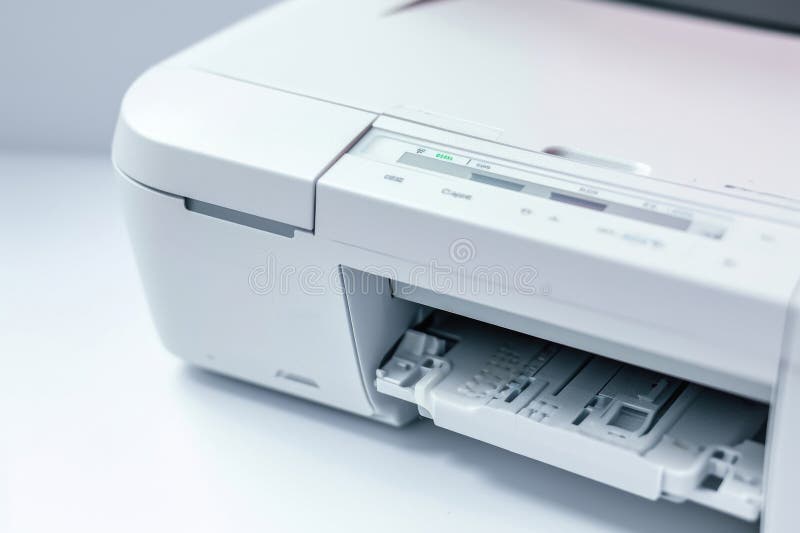 A White Printer Sitting on Top of a White Table. Can Be Used for Office ...