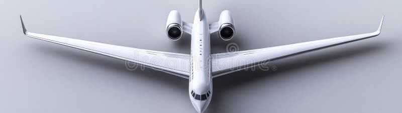 TOP-DOWN VIEW of WHITE PRIVATE JET with THIN WINGS and TWIN ENGINES ...