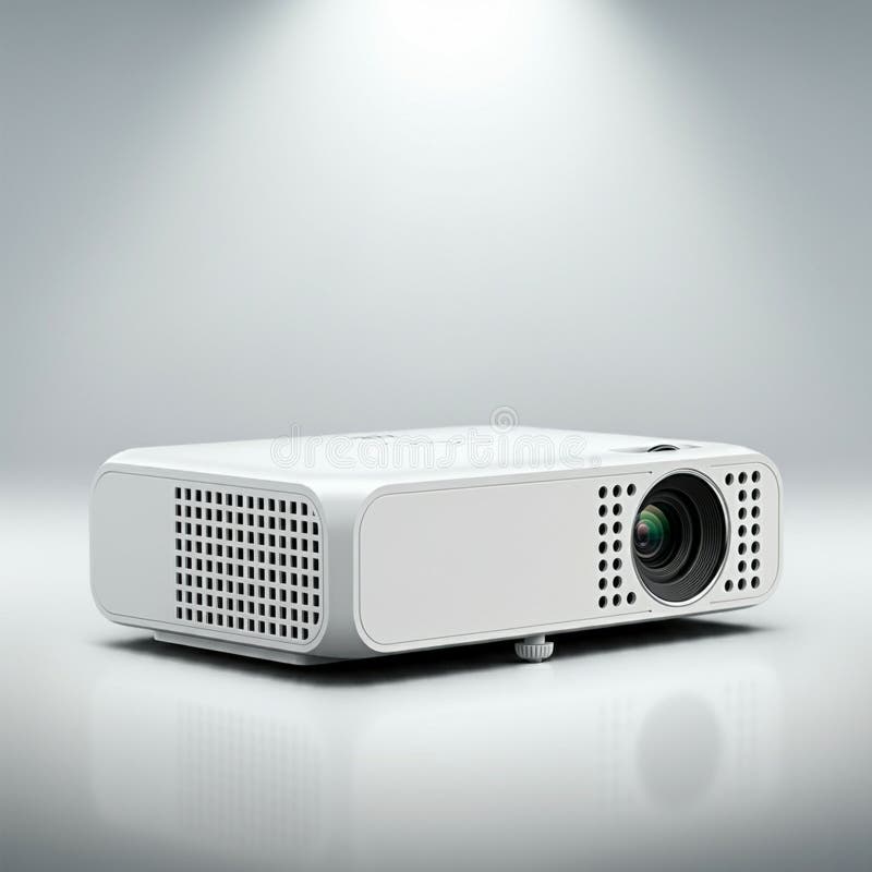 White Projector with Lens on the Right, Front Panel Perforated for ...