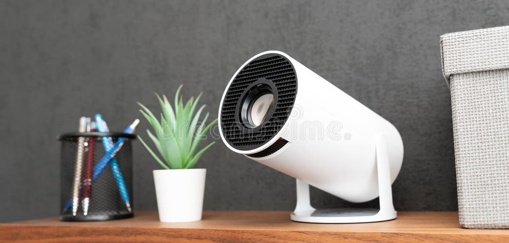 White Projector with a Lens on Shelf Stock Image - Image of lighting ...