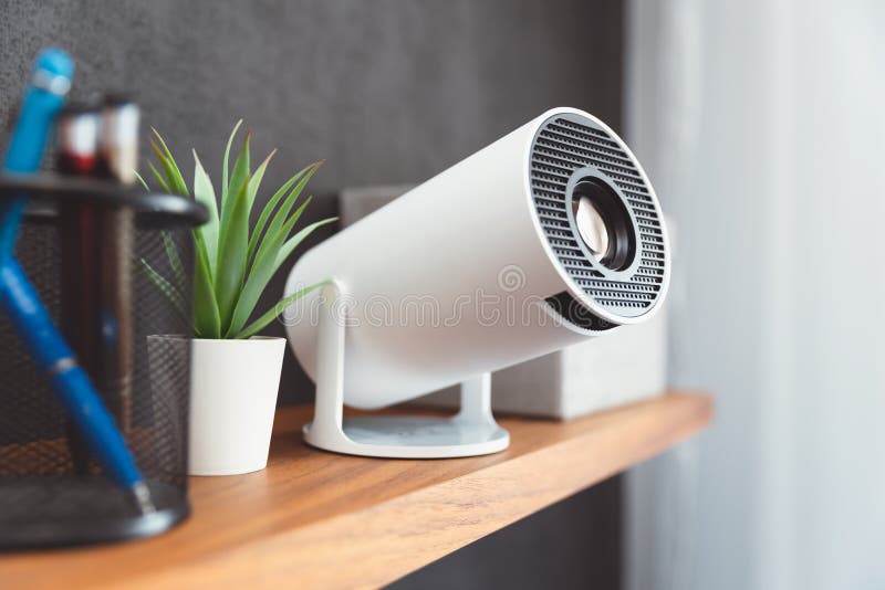 White Projector with a Lens on Shelf Stock Photo - Image of classic ...