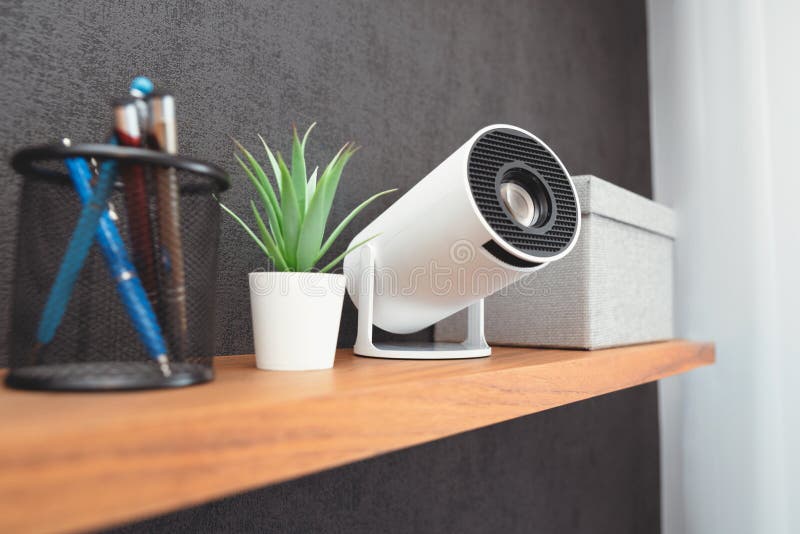 White Projector with a Lens on Shelf Stock Image - Image of lens ...