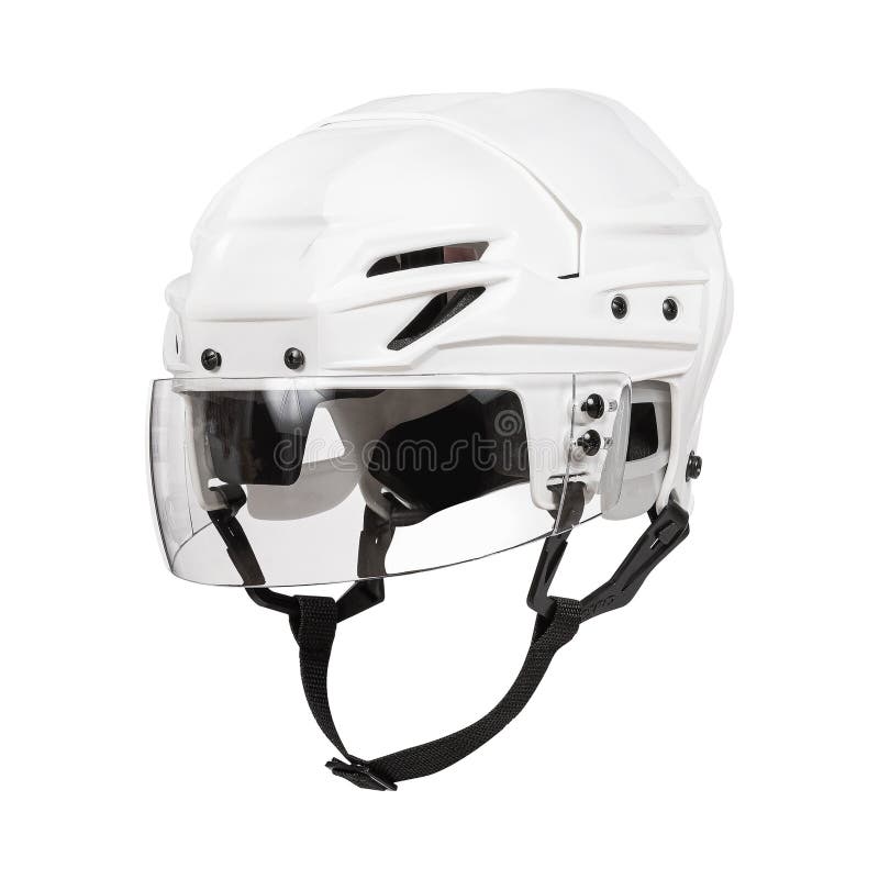 White Protective Ice Hockey Helmet with Transparent Plastic Visor on ...