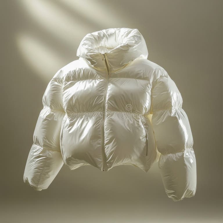 White Puffer Down Jacket on Neutral Background Stock Photo - Image of studio, puffer: 376361950