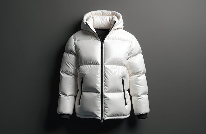 White Puffer Jacket Mockup Minimalistic Background. Isolated Jacket on ...
