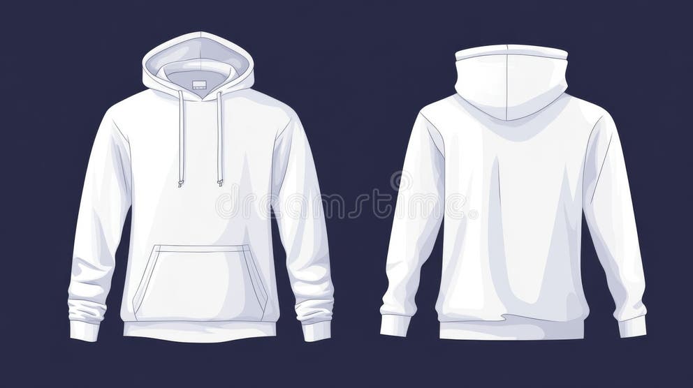 White Pullover Hoodie Vector Template Front and Back View on Dark ...