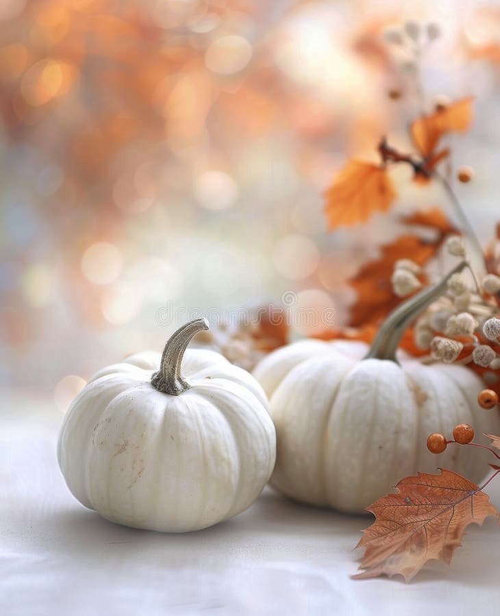 White Pumpkins and Fall Foliage Stock Image - Image of beauty ...