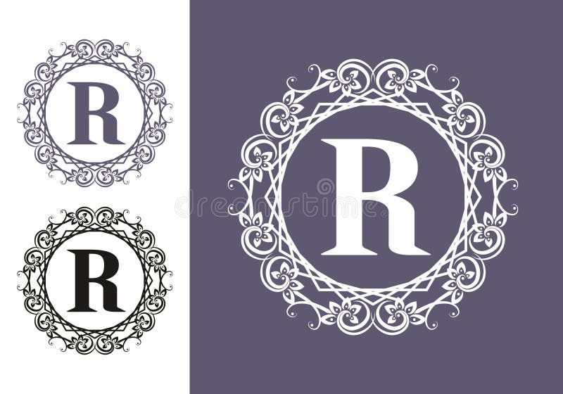 White Purple R Initial Letter in Circle Classic Frame Stock Vector ...