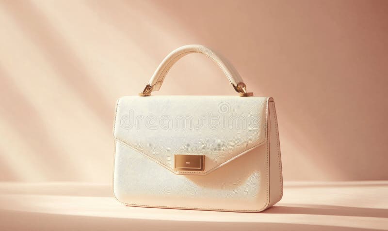 A White Purse with Gold Hardware Sits on a Table Stock Image - Image of ...