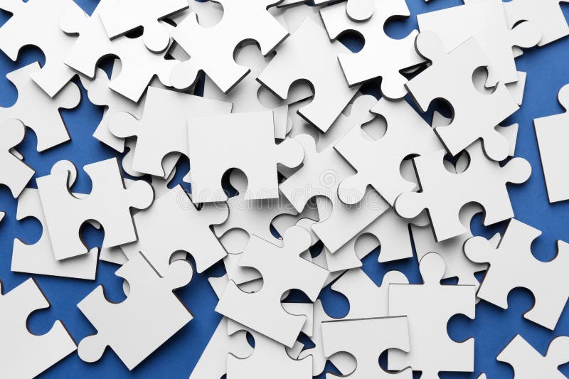 White Puzzle Pieces on Blue Background, Top View Stock Illustration ...