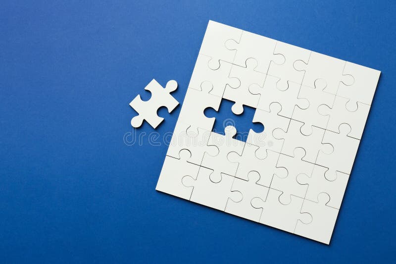 White Puzzle Pieces on Blue Background, Top View Stock Image - Image of ...