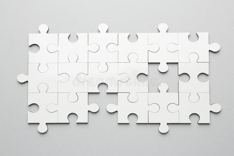 White Puzzle Pieces on Grey Background, Top View Stock Image - Image of ...