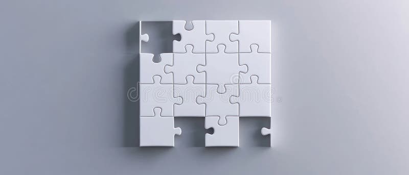 3X4 WHITE PUZZLE PIECE with ONE PIECE MISSING in the TOP LEFT CORNER ...