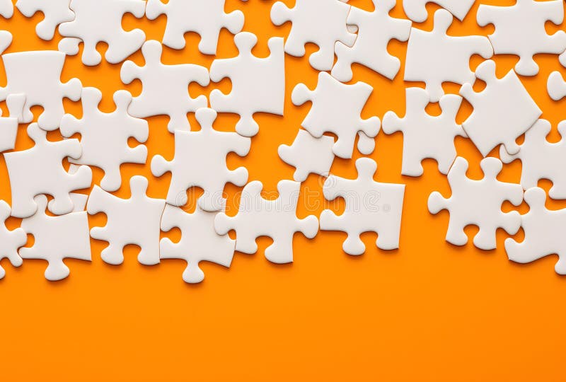 White Puzzle Pieces on Orange Background, Incomplete Stock Illustration ...