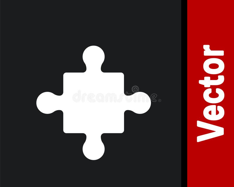 White Puzzle Pieces Toy Icon Isolated on Black Background. Vector Stock ...