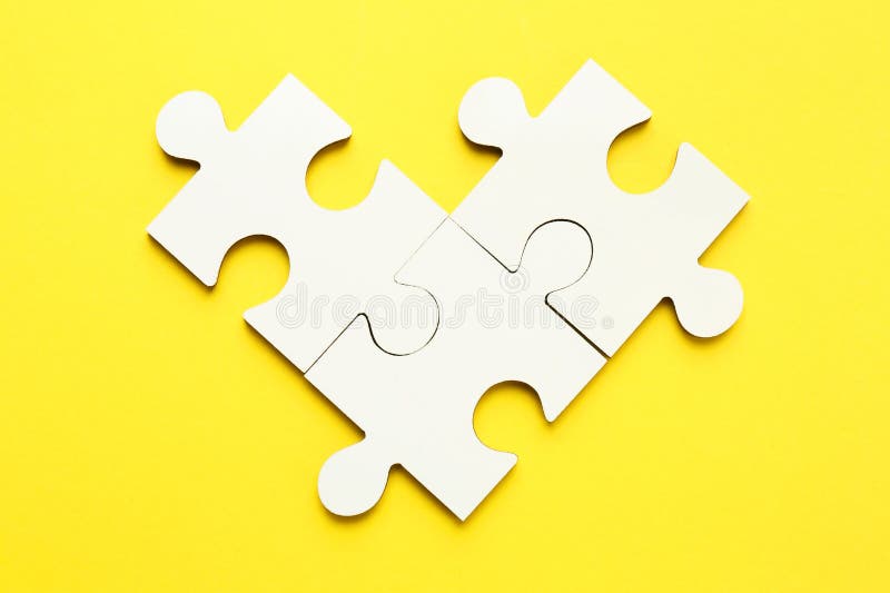 White Puzzle Pieces on Yellow Background, Top View Stock Image - Image ...